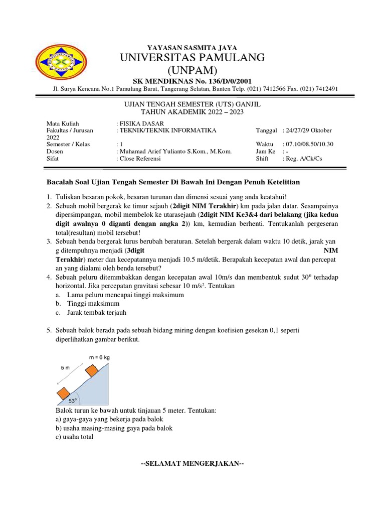 UTS Fisika Dasar Teknik Informatika UNPAM | PDF