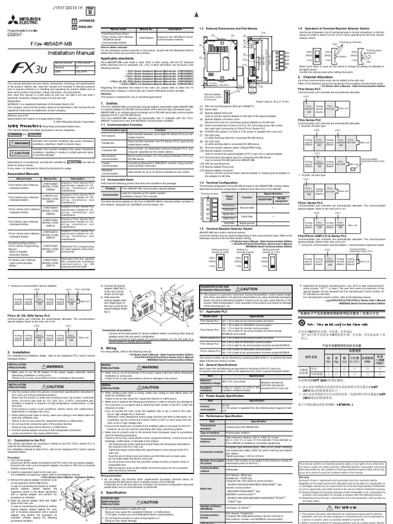 Fx3u 485adp MB | PDF | Programmable Logic Controller | Computer Engineering