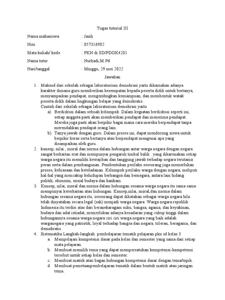 TT Iii-Jasih-Pdgk4201-Smt4 | PDF