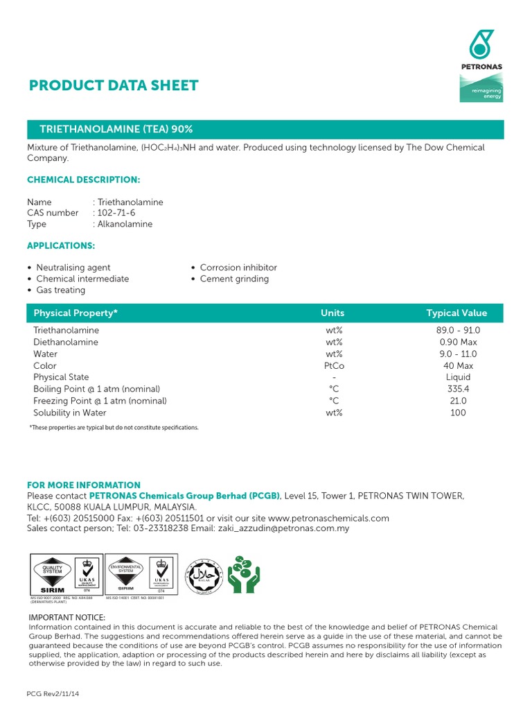 Product Sheet Tea90 | PDF | Chemistry | Materials