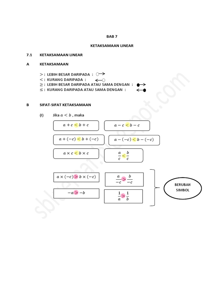 Nota Ringkas Math Form 1 BAB 7 | PDF