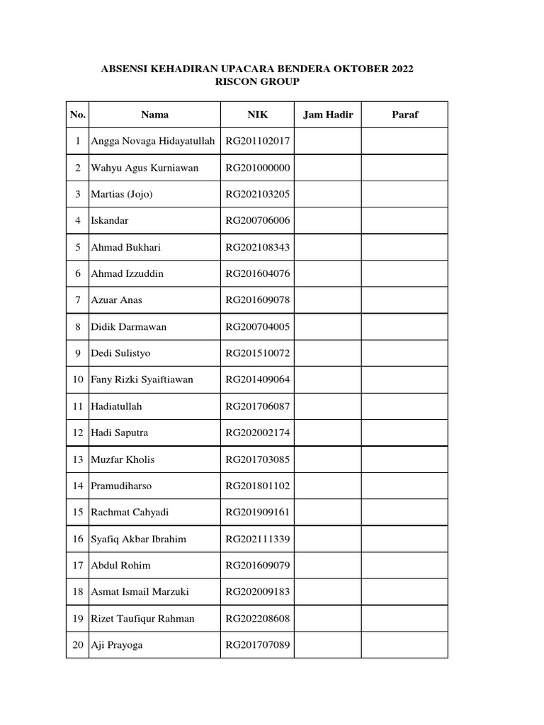 Absensi Upacara Bendera Oktober '22 | PDF