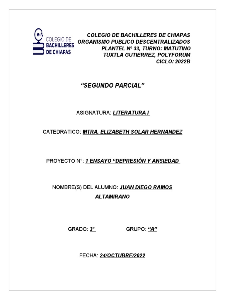 Ensayo de Literatura | PDF | Depresión (estado de ánimo) | Ansiedad Ensayo de Literatura | PDF | Depresión (estado de ánimo) | Ansiedad