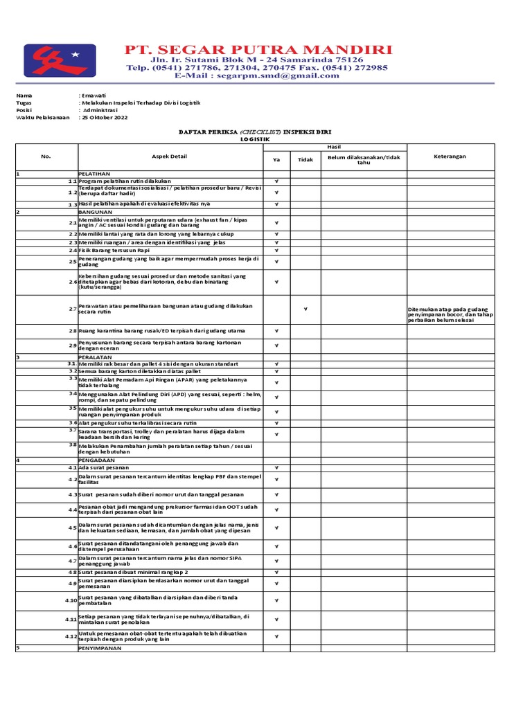 1. Checklist inspeksi | PDF