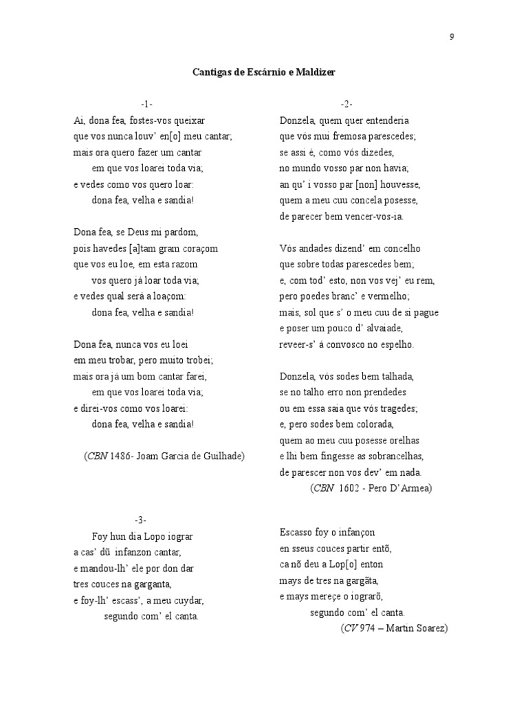 1.3 - Cantigas de Escárnio e Maldizer | PDF | Crença e doutrina ...