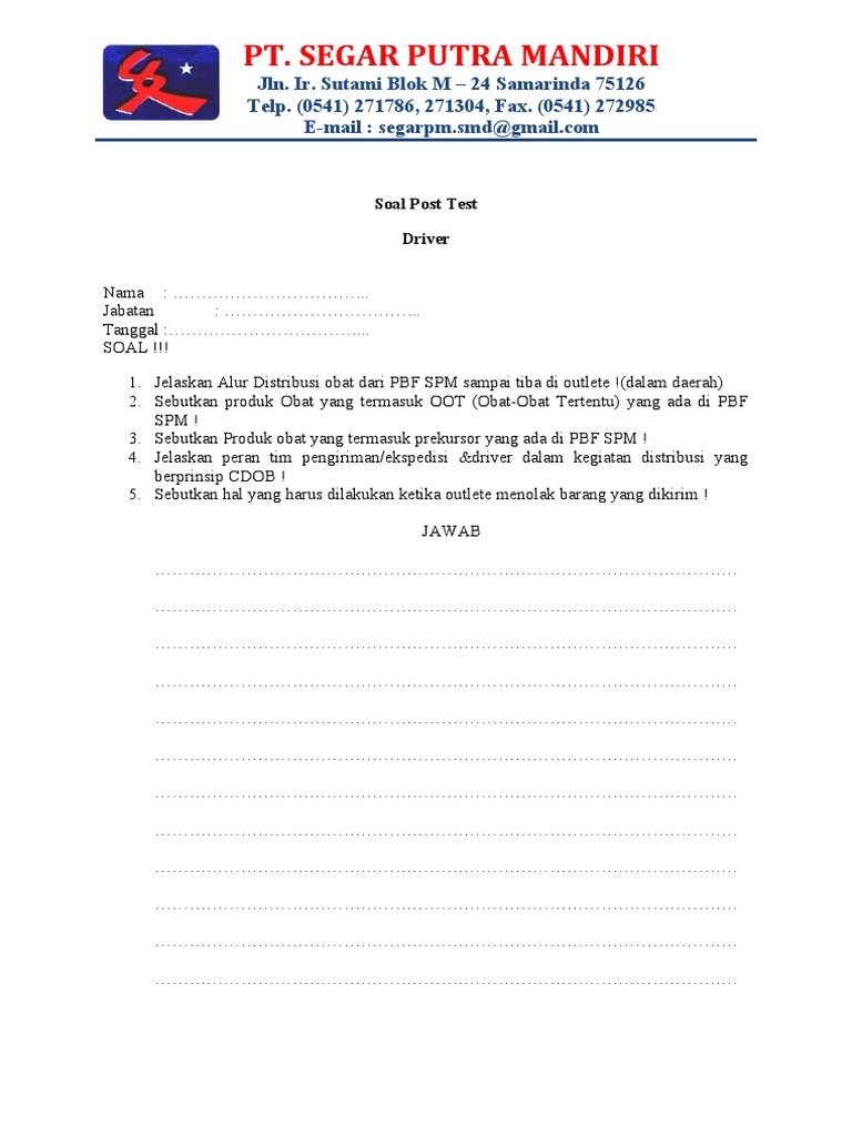 Soal Post Test Karyawan PT Segar Putra | PDF