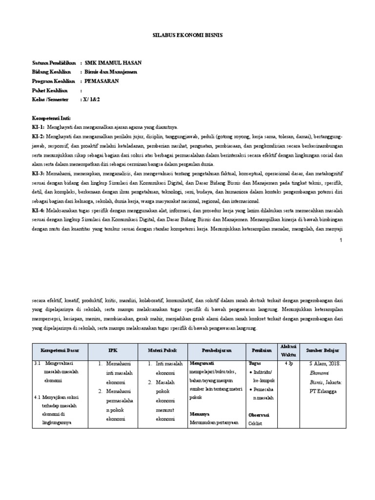 Silabus Ekonomi Bisnis K13 Rev | PDF