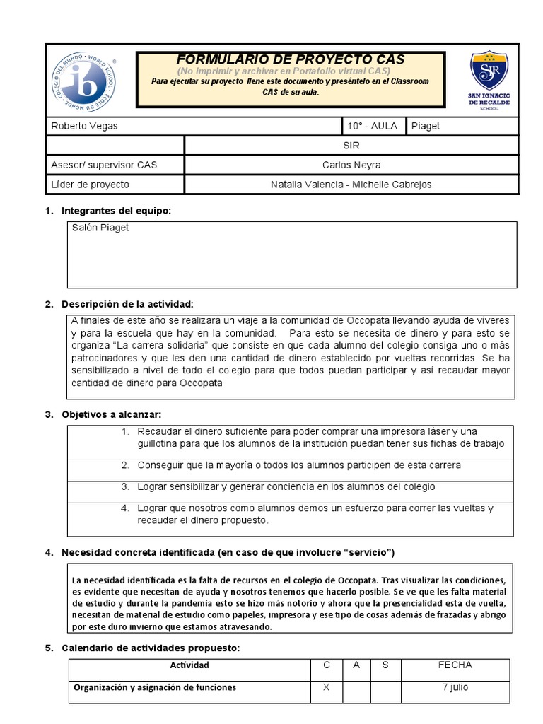 Formulario 3 - Proyecto Cas | PDF