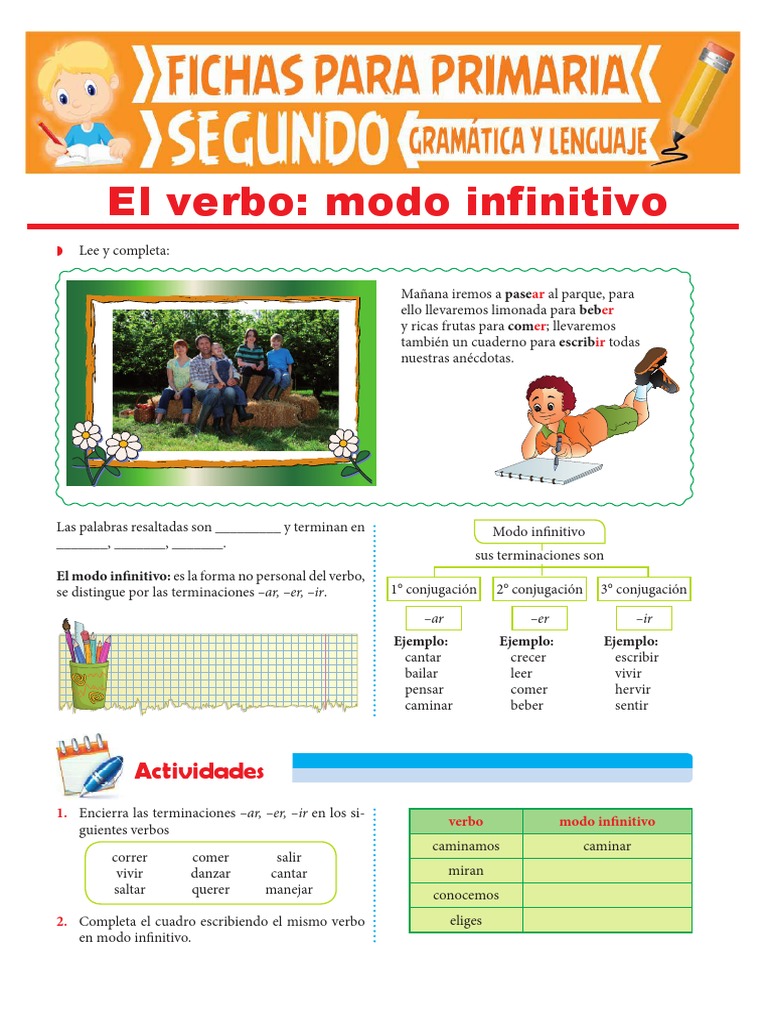 El Modo Infinitivo Del Verbo para Segundo Grado de Primaria | PDF ...