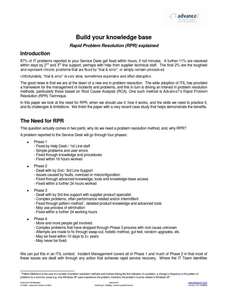 Rapid Problem Resolution (RPR) Explained | PDF | Medical Diagnosis | Itil
