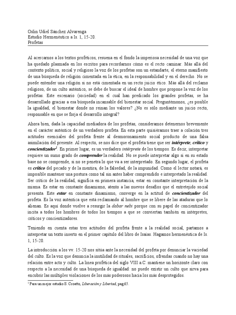 Análisis Hermenéutico de Isaías 1, 15-20 | PDF | Justicia | Crimen y ...