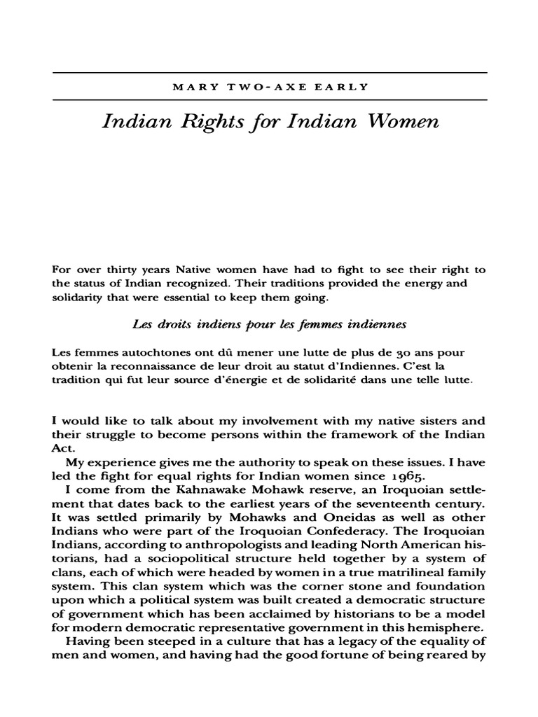 Fighting for Equal Rights: A Summary of Mary Two-Axe Early's Long ...
