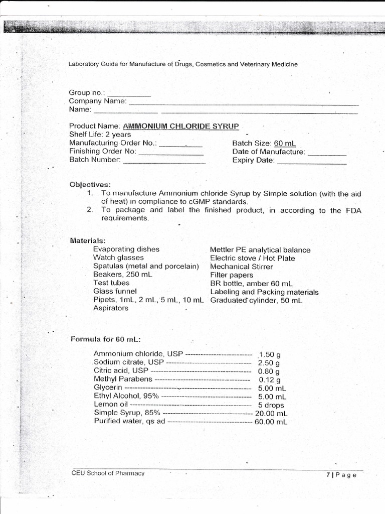 Ammonium Chloride Syrup Manufacturing Guide | PDF | Cooking, Food ...