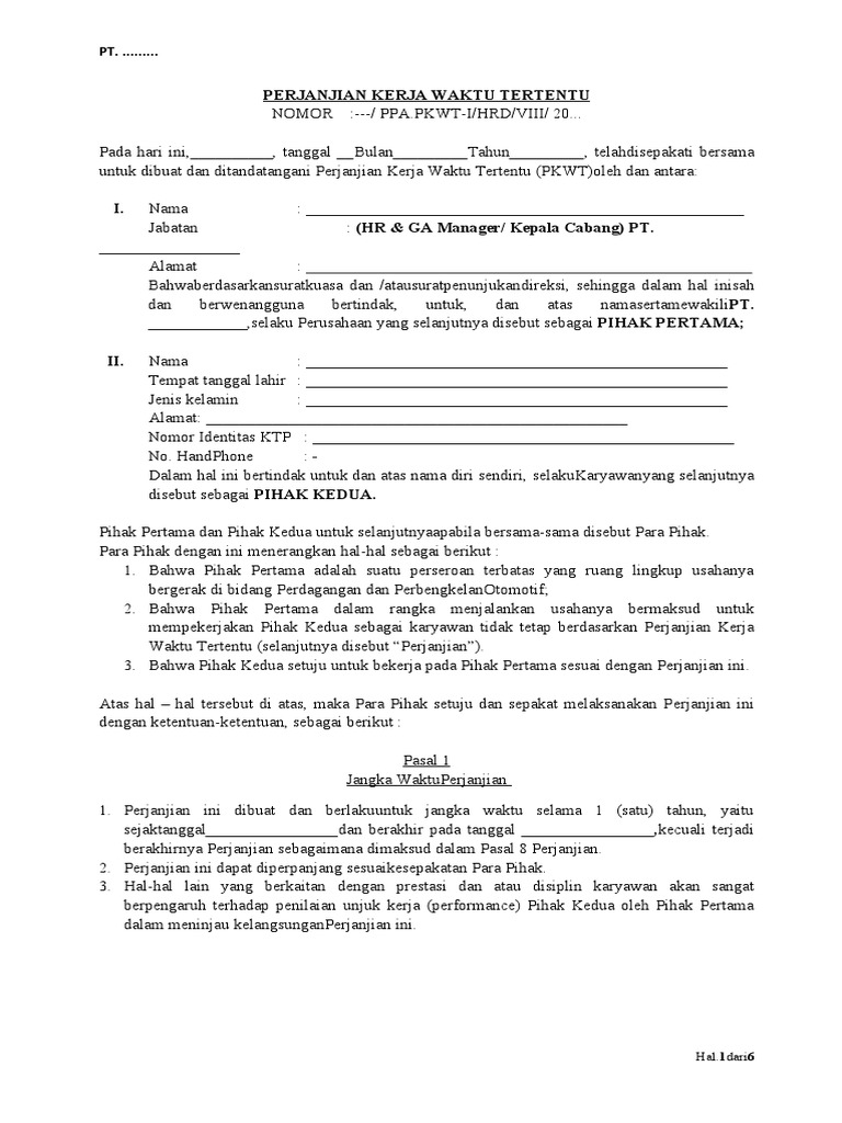 Perjanjian Kerja Waktu Tertentu | PDF | Hukum