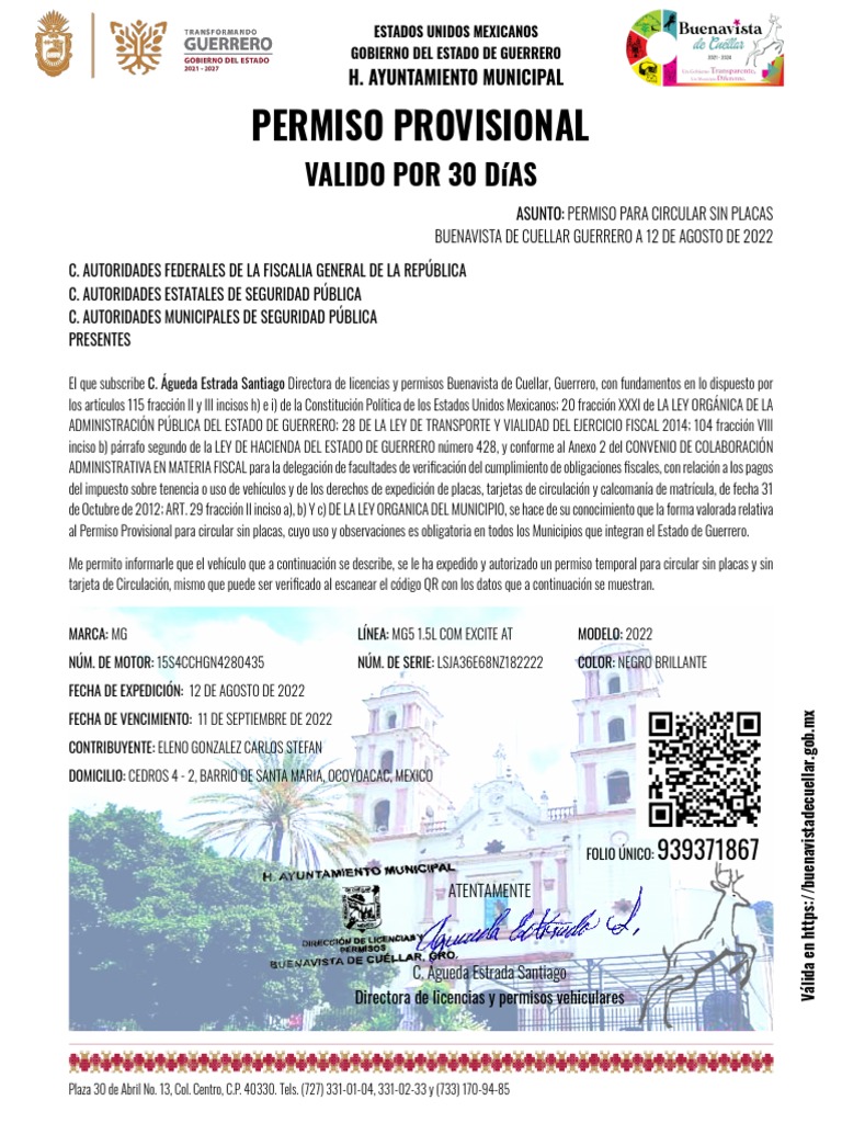 Permiso Provisional para Circular sin Placas | PDF | México | Gobierno
