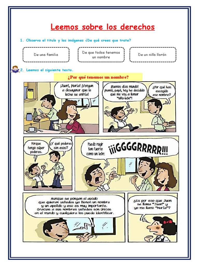 Sesion de Aprendizaje Comunicacion Leemos Una Historieta Sobre Los Derechos. | PDF