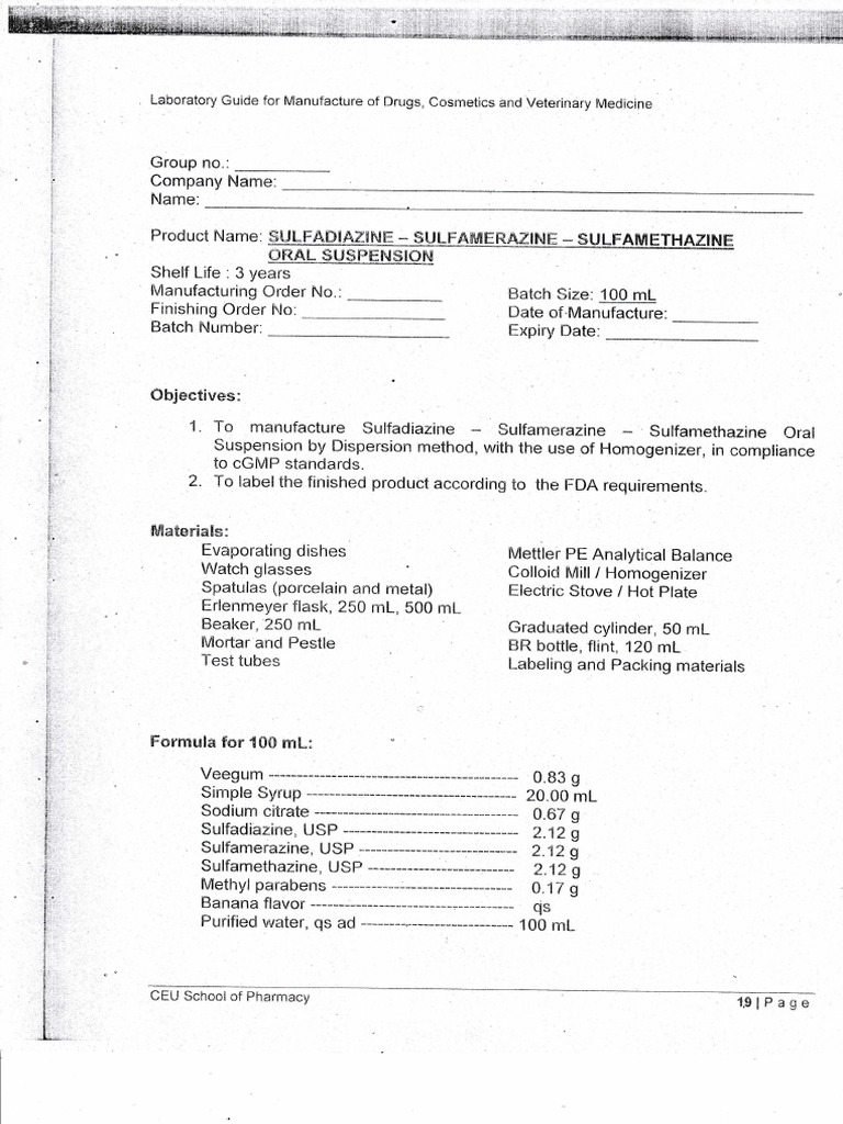 Sulfadiazine-Sulfamerazine-Sulfamethazine-Oral-Suspension | PDF