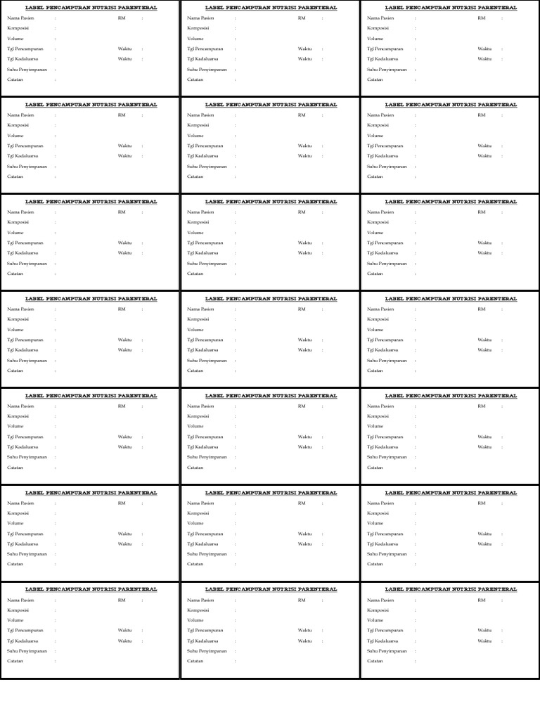 Etiket Obat Sediaan Steril Nutrisi Parenteral | PDF