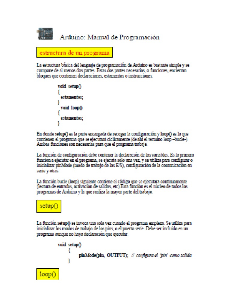 Arduino, Manual de Programacion | PDF