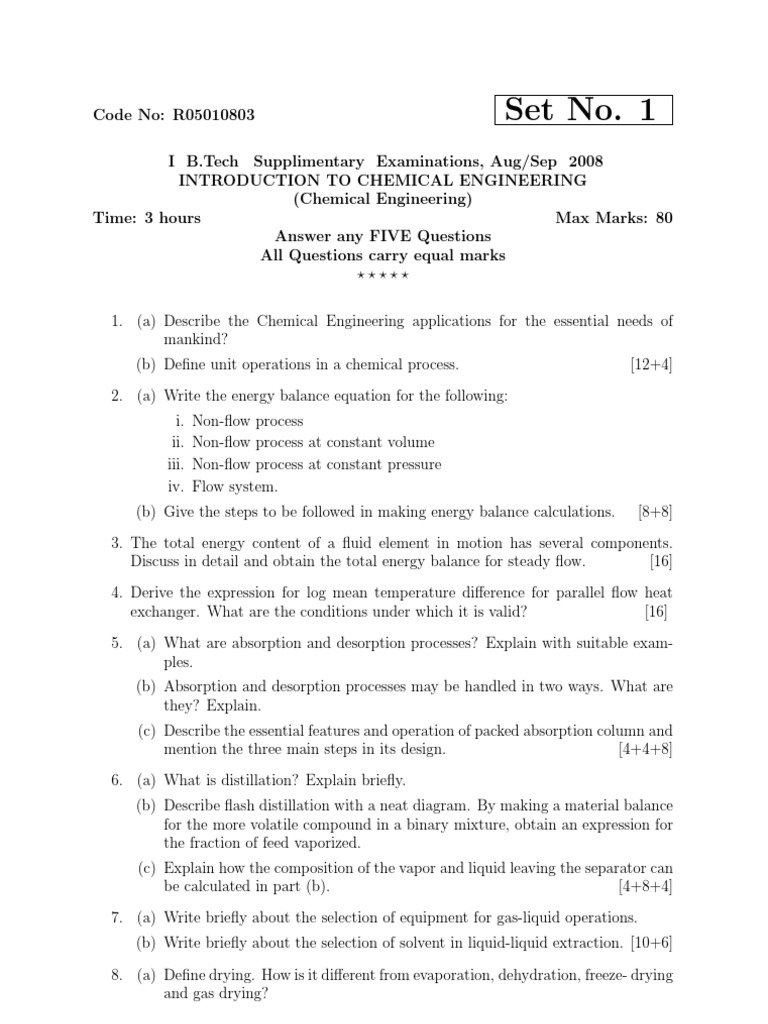 Introduction to Chemical Engineering Exam Guide | PDF