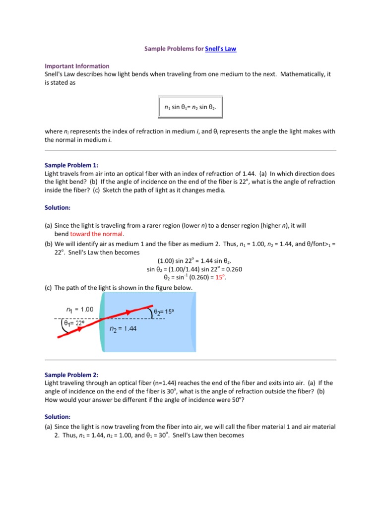 Snell's Law | PDF | Refraction | Refractive Index