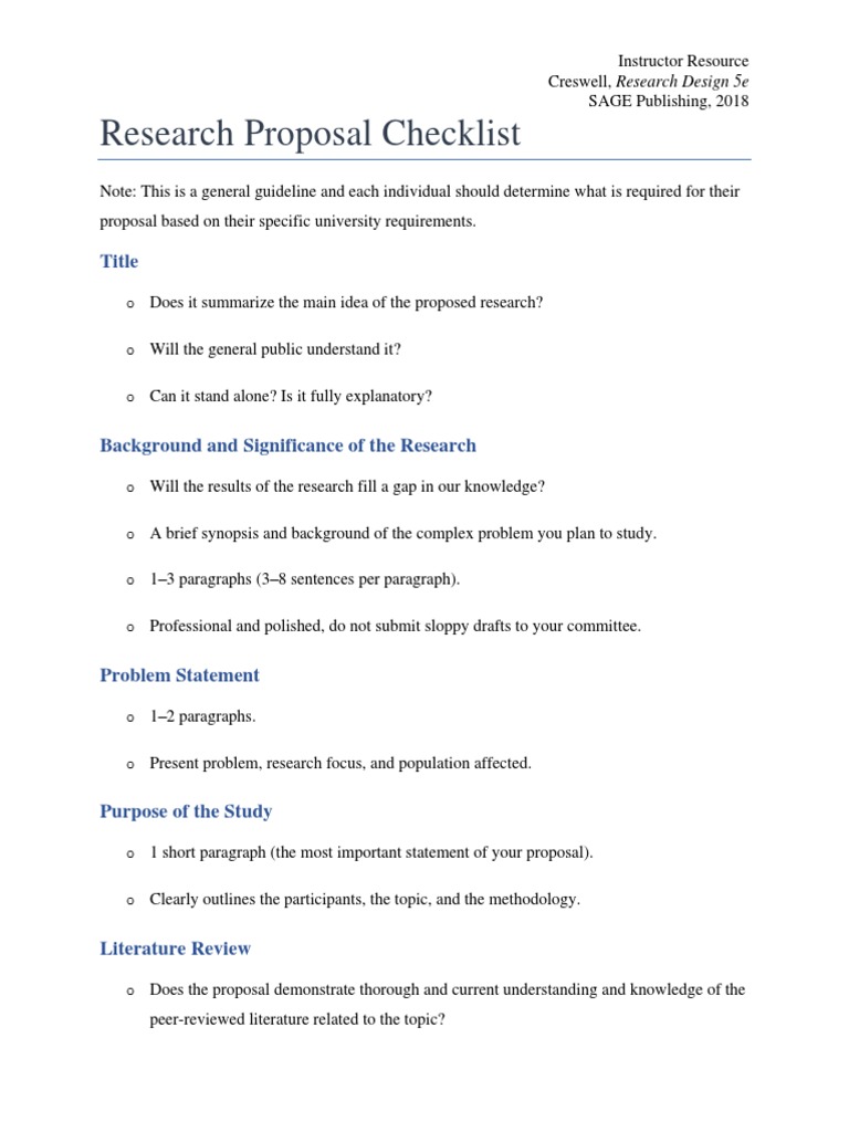Research Proposal Checklist: Guidance for Developing a Strong Proposal ...
