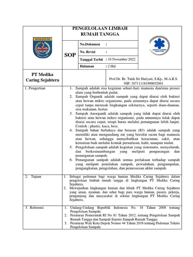 Sop Pengelolaan Limbah Rumah Tangga | PDF Sop Pengelolaan Limbah Rumah Tangga | PDF