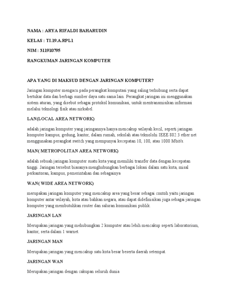 Rangkuman Jaringan Komputer | PDF | Komputer