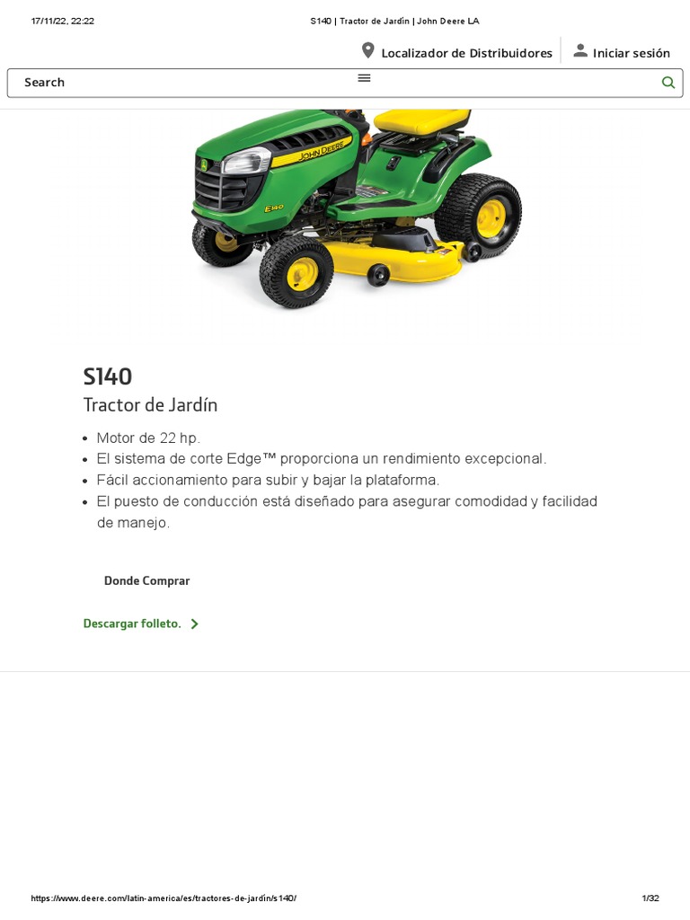 S140 - Tractor de Jardín - John Deere LA | PDF | Tractor | Cortacésped