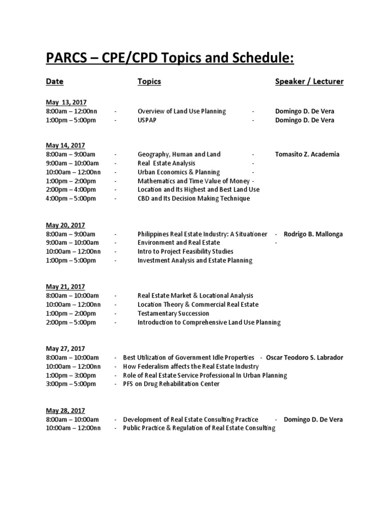 PARCS CPD Schedule and Topics | PDF