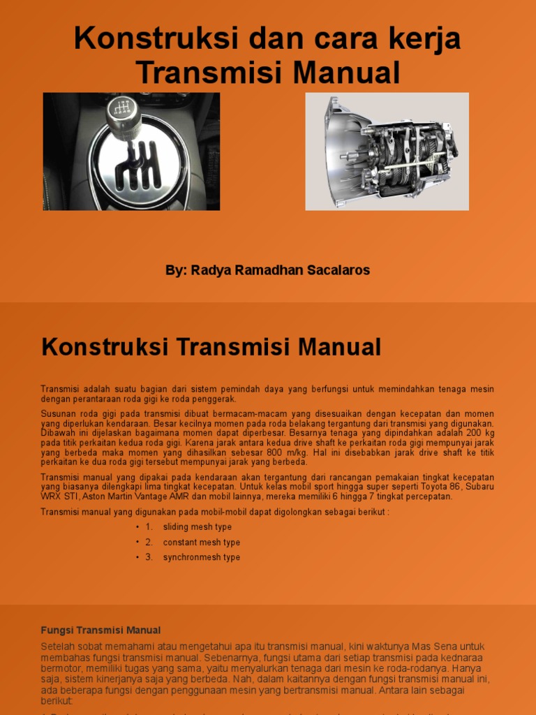 Fungsi dan Konstruksi Transmisi Manual | PDF | Teknologi & Rekayasa