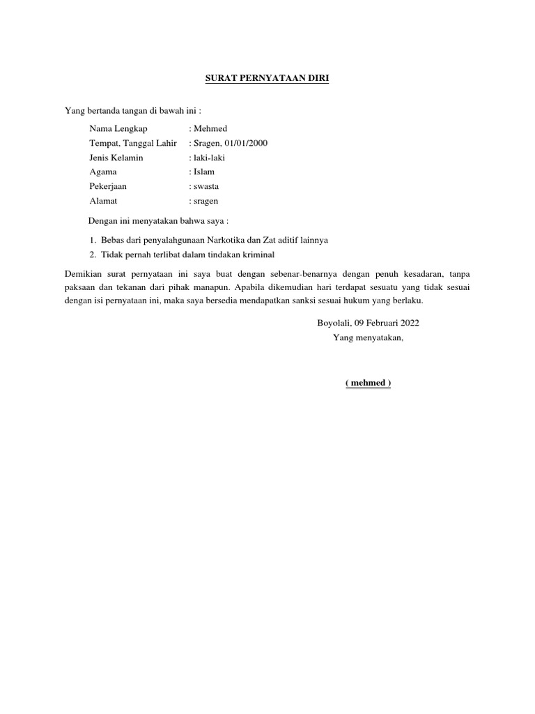 Surat Pernyataan Diri | PDF