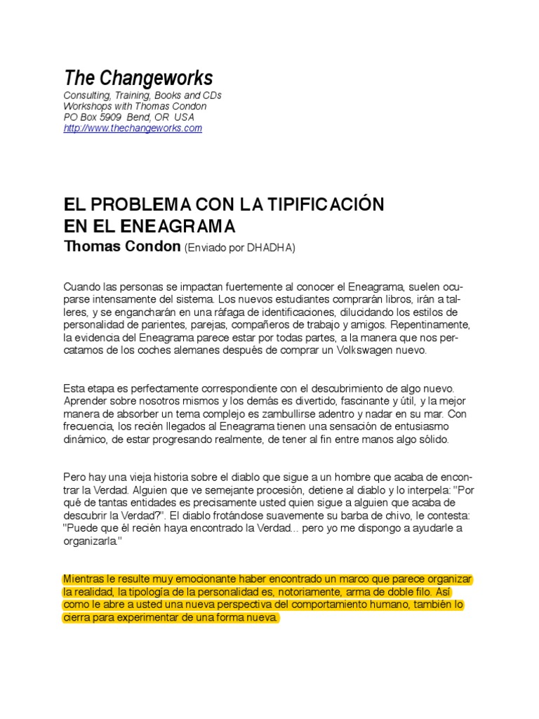 El Problema Con La Tipificación | PDF | Eneagrama de la personalidad | Experiencia