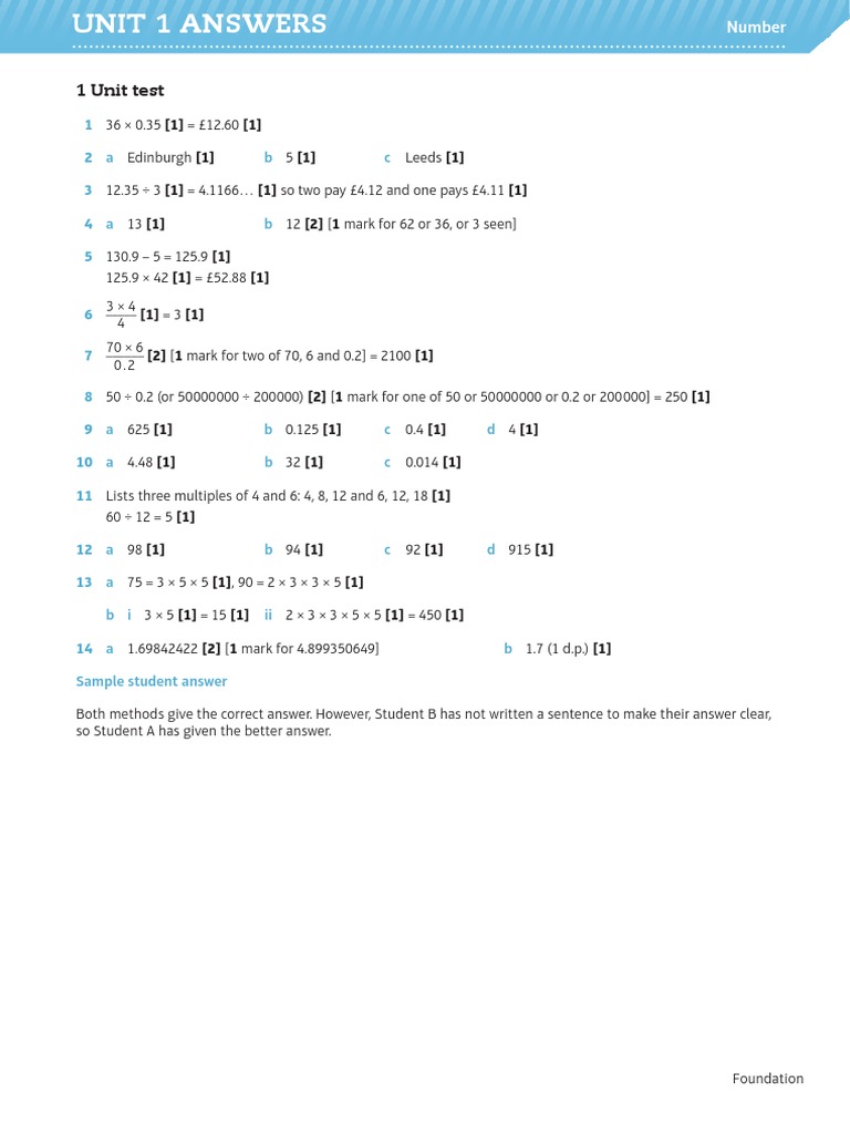 Unit Test Answers Summary | PDF