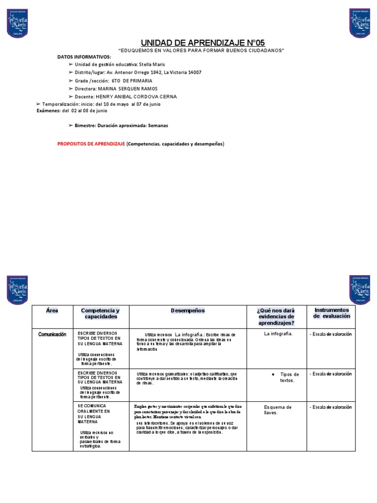 Unidad de Aprendizaje III Bimestre 6to Grado de Primaria | PDF | Verbo | Evaluación
