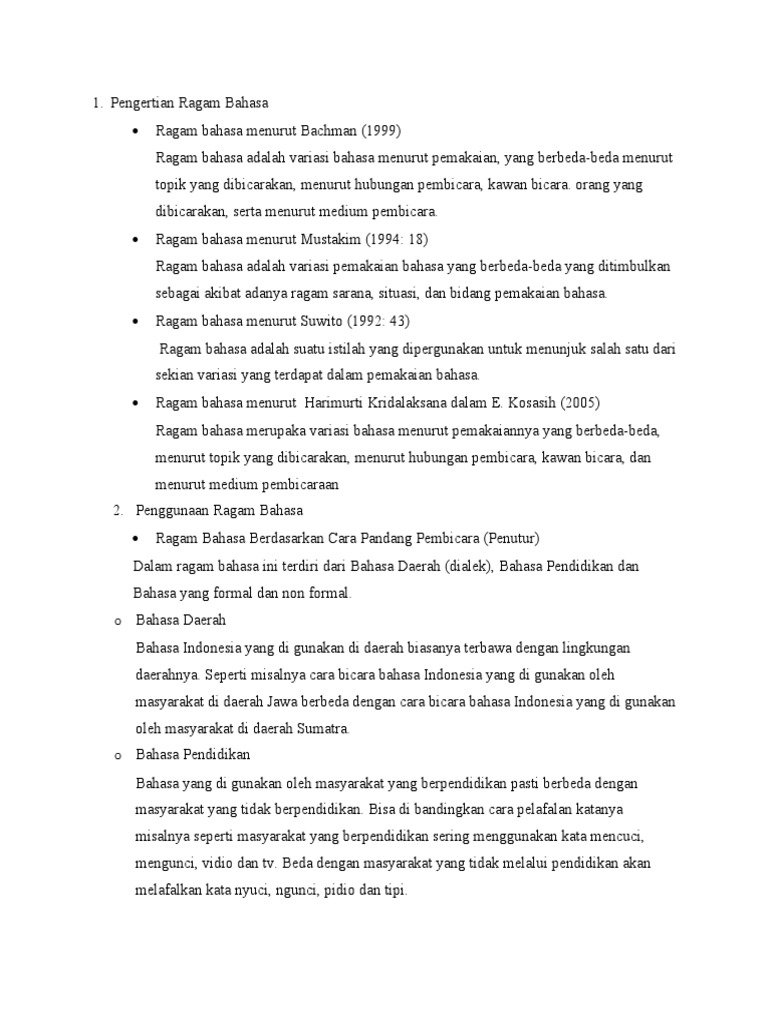 Pengertian Ragam Bahasa | PDF