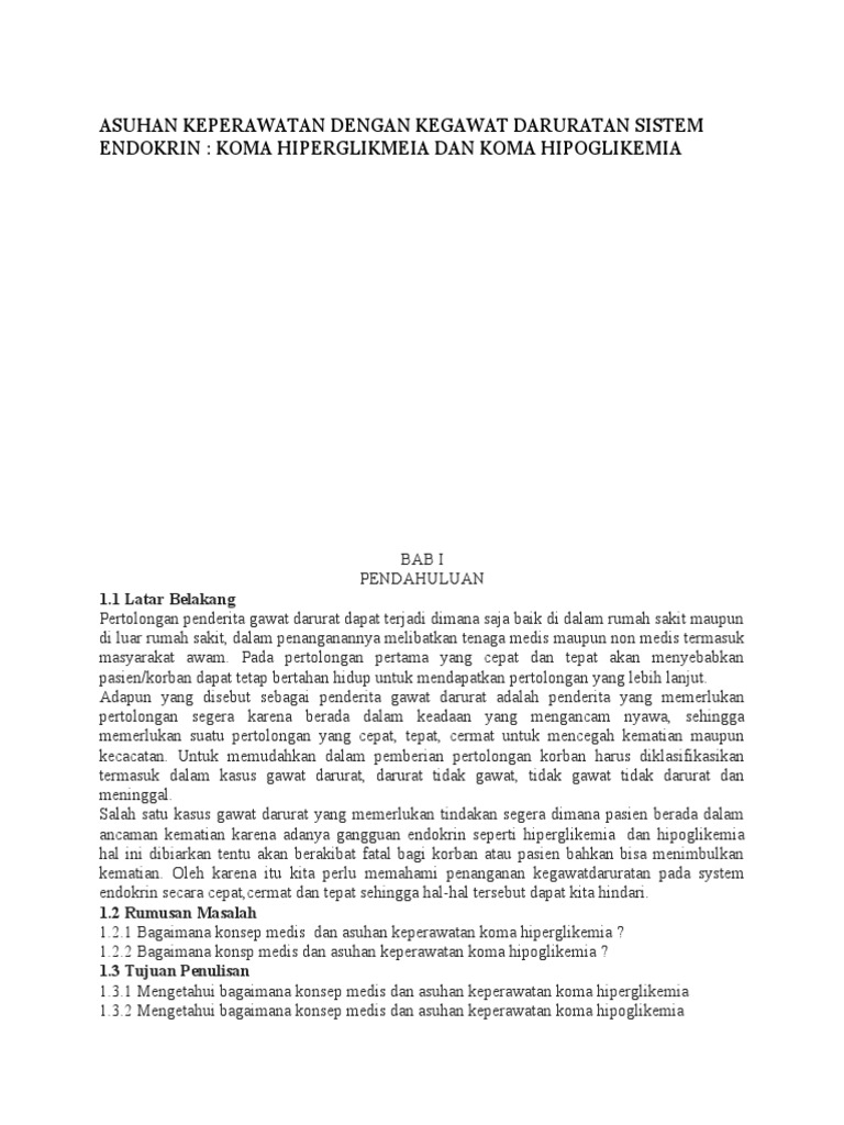 Asuhan Keperawatan Dengan Kegawat Daruratan Sistem Endokrin Hiperglikemi | PDF