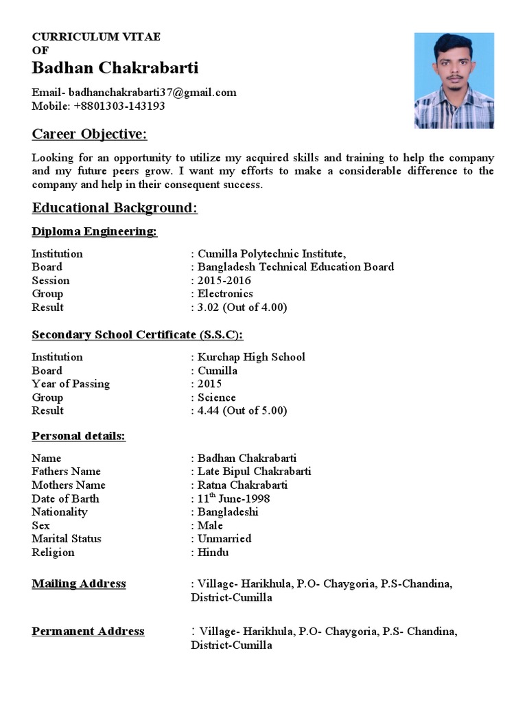 Badhan Cv Eng-1 | PDF | Computing