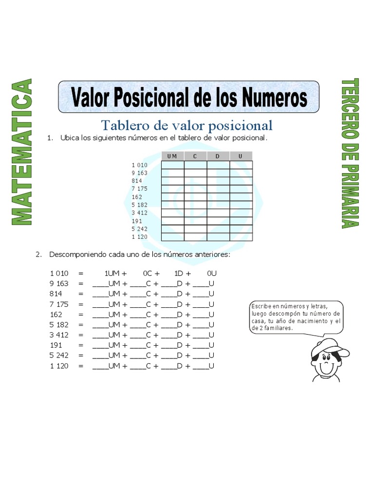 Ficha Valor Posicional para Tercero de Primaria | PDF | Notación ...
