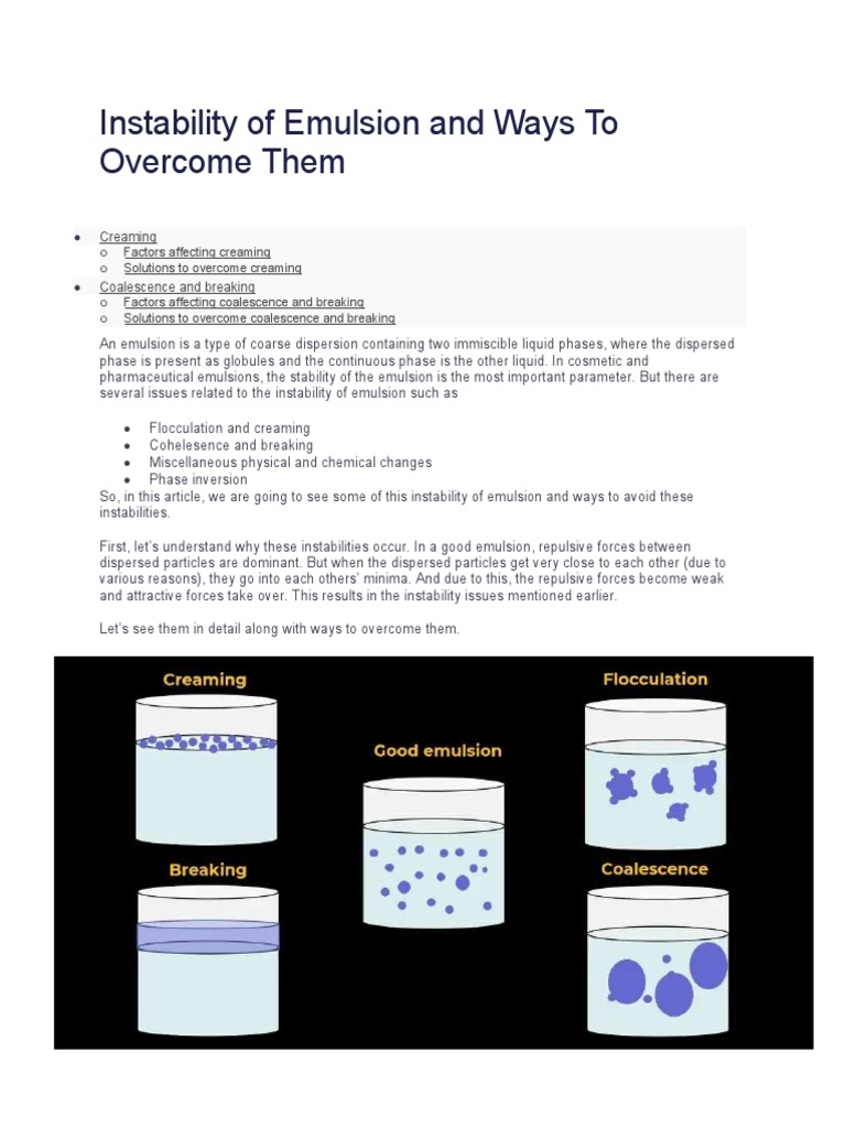 Instability of Emulsion and Ways To Overcome Them | PDF