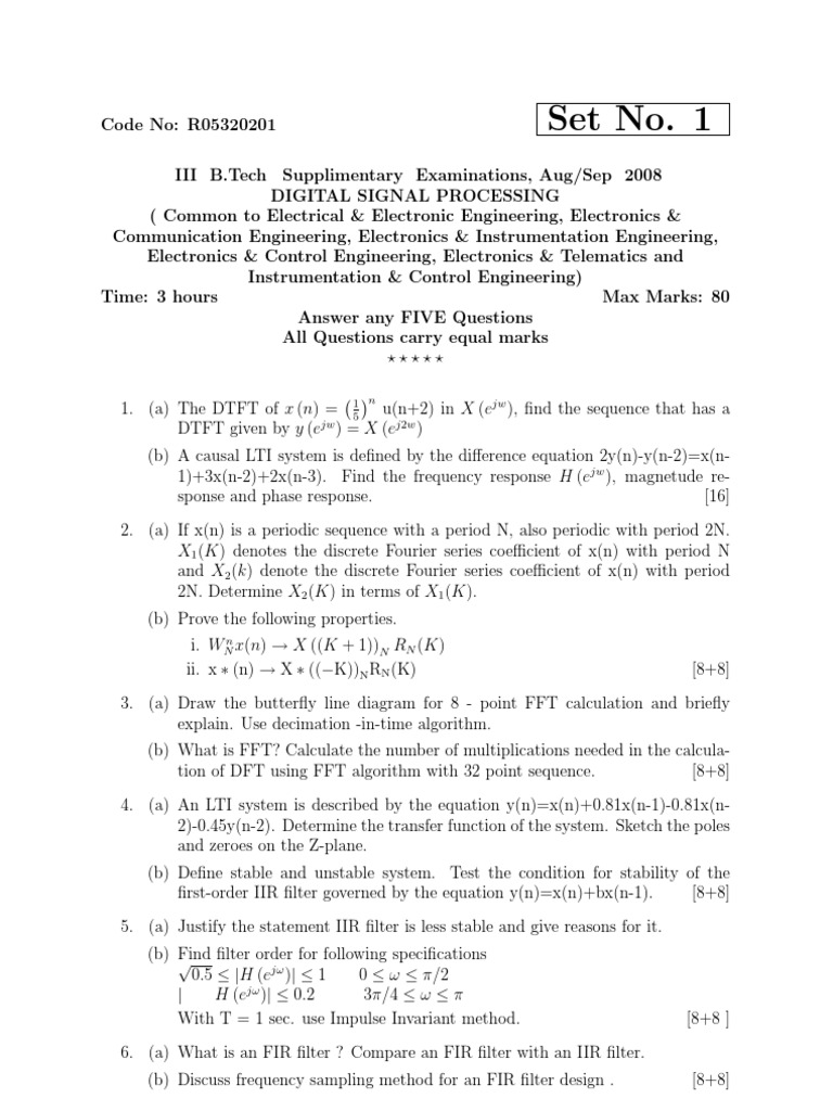 R05320201 Digital Signal Processing Pdf Discrete Fourier Transform