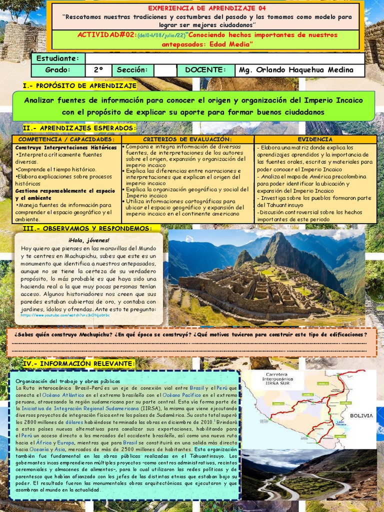EdA4 CC - SS2°ABC Actividad02 | PDF | Imperio Inca | Andes