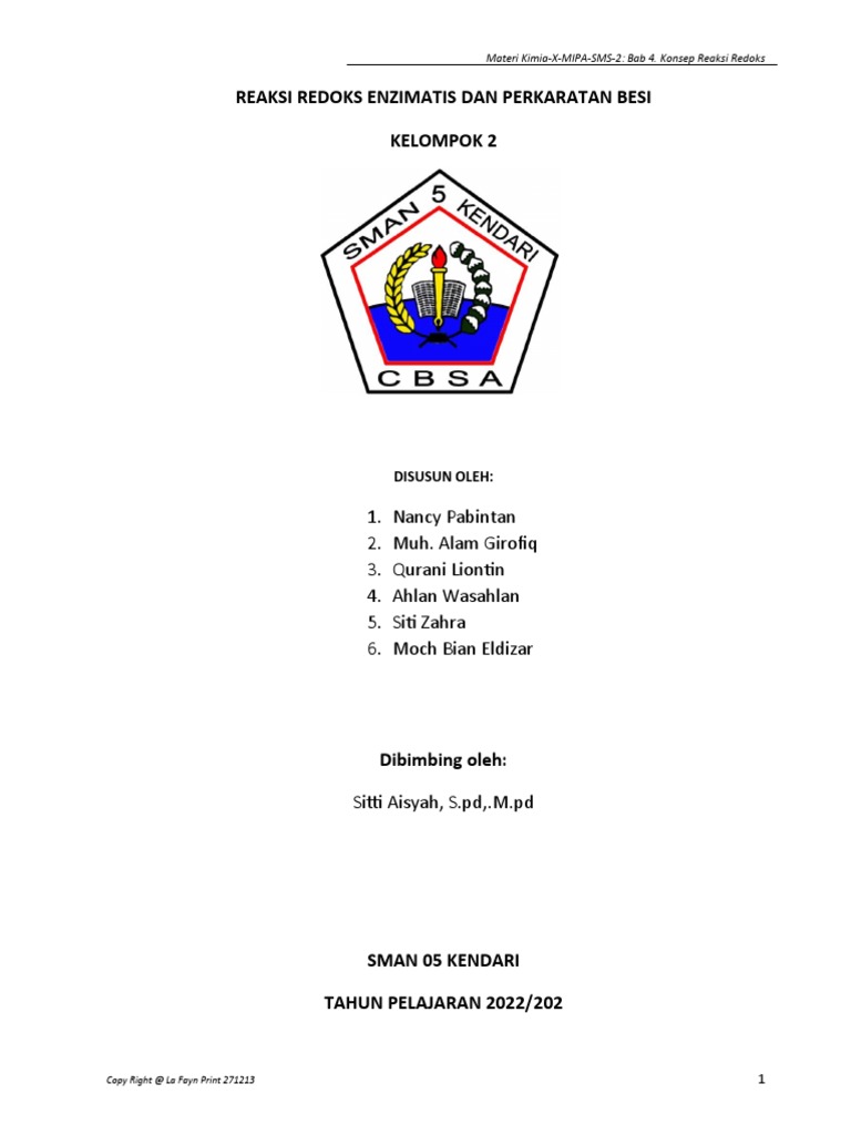 Reaksi Redoks Enzimatis Dan Perkaratan Besi Kelompok 2 | PDF