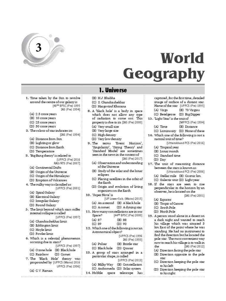 World Geography MCQs | PDF | Planets | Solar System