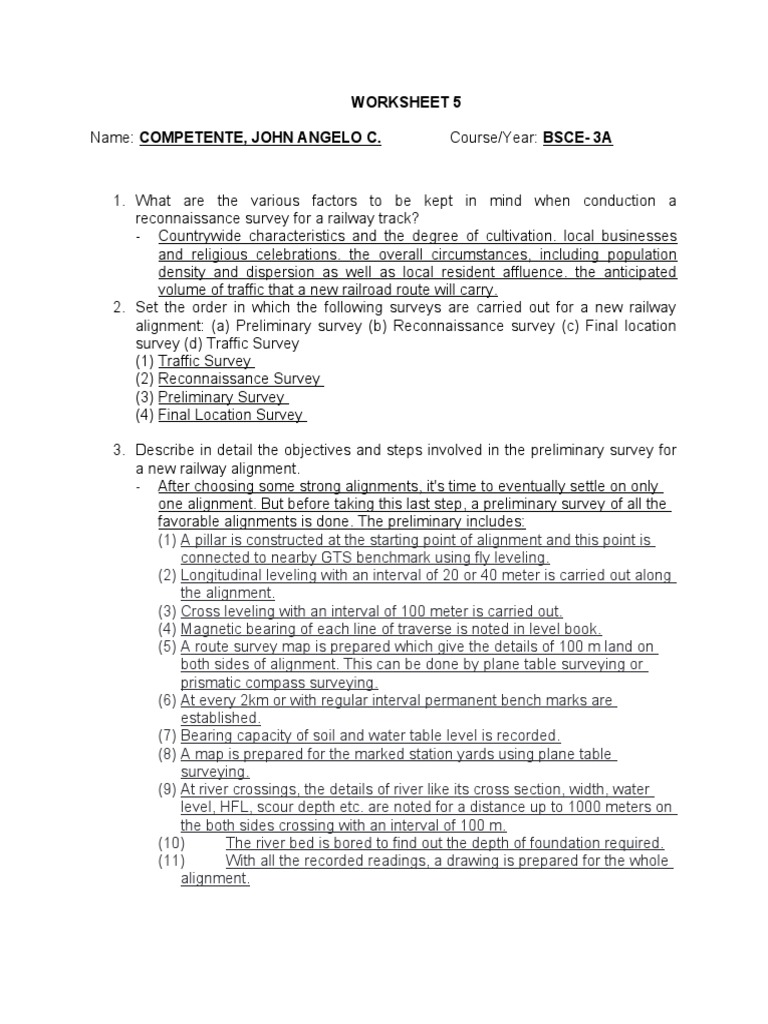 Worksheet 5 | PDF | Surveying | Reconnaissance