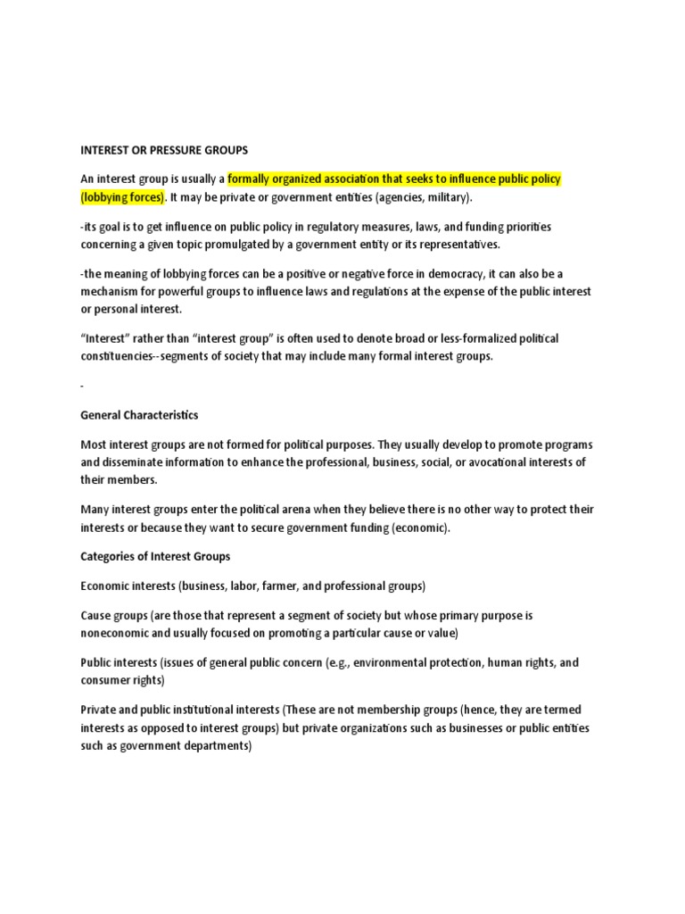 Interest or Pressure Groups | PDF | Advocacy Group | Policy