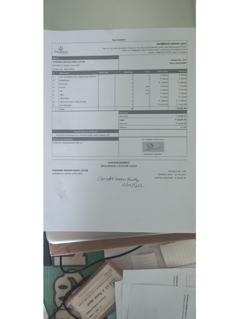 Invoice of Chemotherapy 06 | PDF
