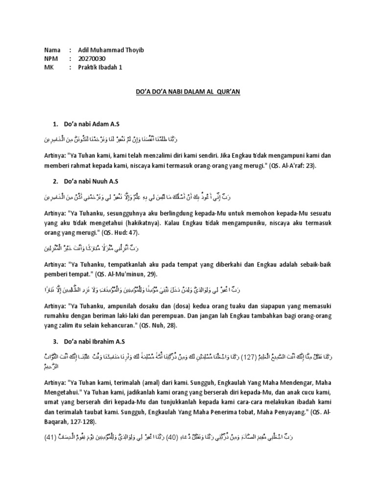 Doa 13 Nabi Dalam Al-Qur'an (Adil) | PDF