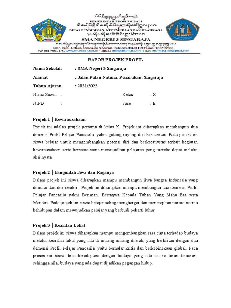RAPOR PROJEK PROFIL PELAJAR PANCASILA-1 Final | PDF