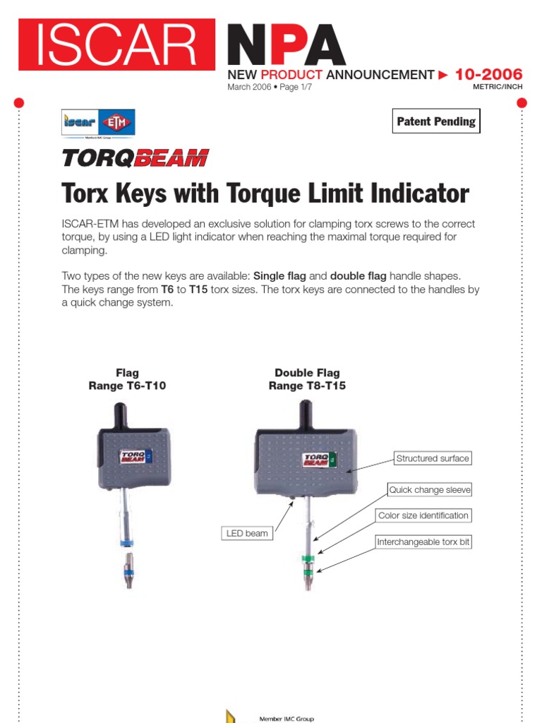 TORQBEAM - Torx Keys With Torque Limit Indicator | Yellow | Screw